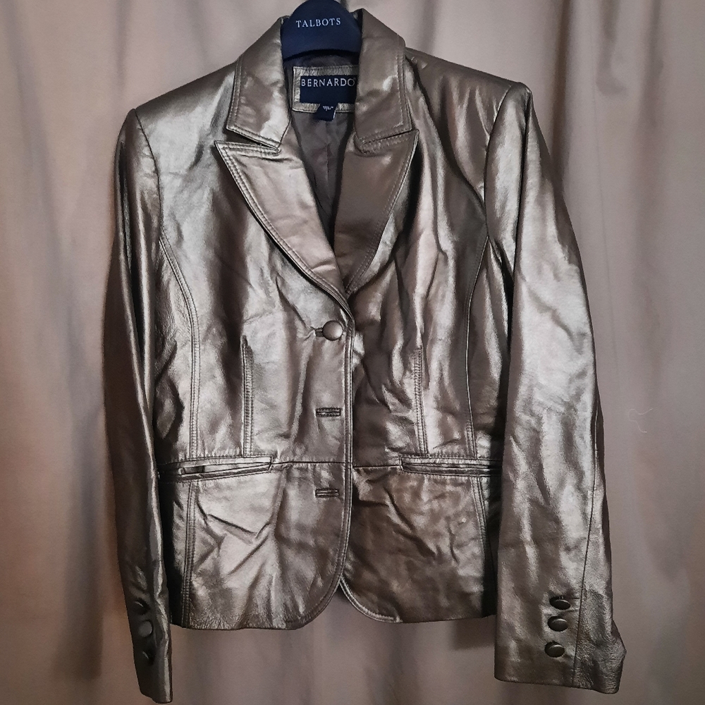 Bernardo Genuine Leather Metallic Gold Jacket Sz L - Gem